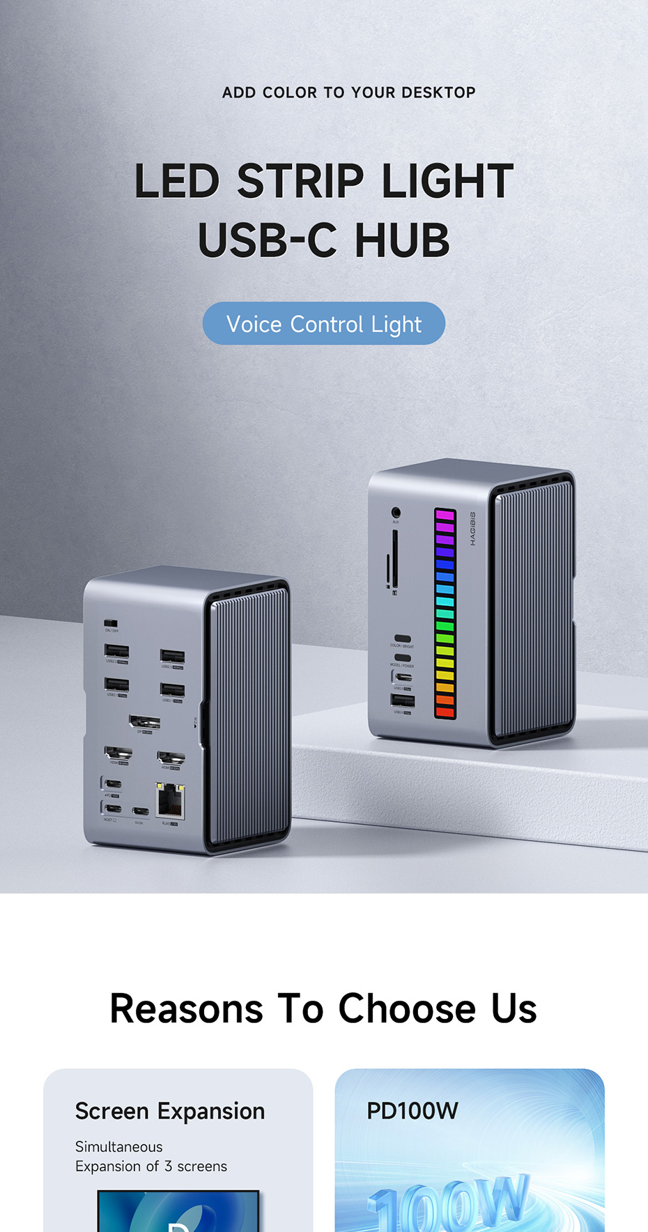 Hagibis Dual USB C Docking Station Triple Monitor LED Strip Light USB-C ...