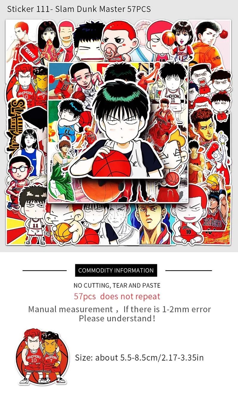 57pcs Cartoon Slam Dunk Stickers Waterproof PVC Decal for Laptop ...