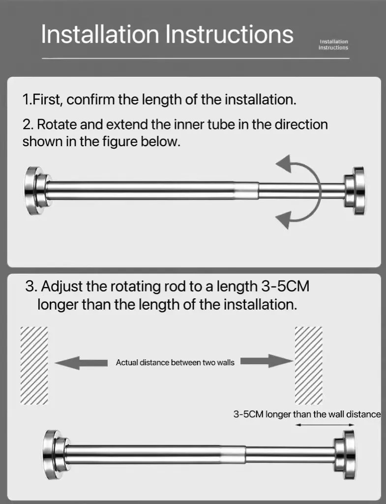Sunlife Stainless Steel Telescopic Rod Punch-free Adjustable Curtain ...