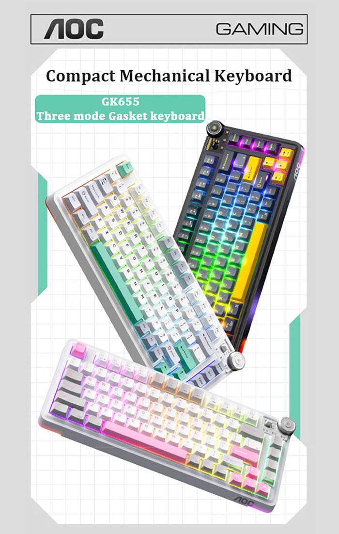 AOC GK655 Wireless three-mode keyboard Hot swappable DIY Mechanical ...