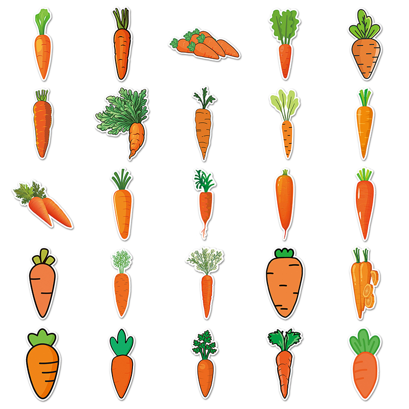 50PCS Vegetable Carrot Cartoon Sticker Pack Waterproof Vinyl Stickers ...