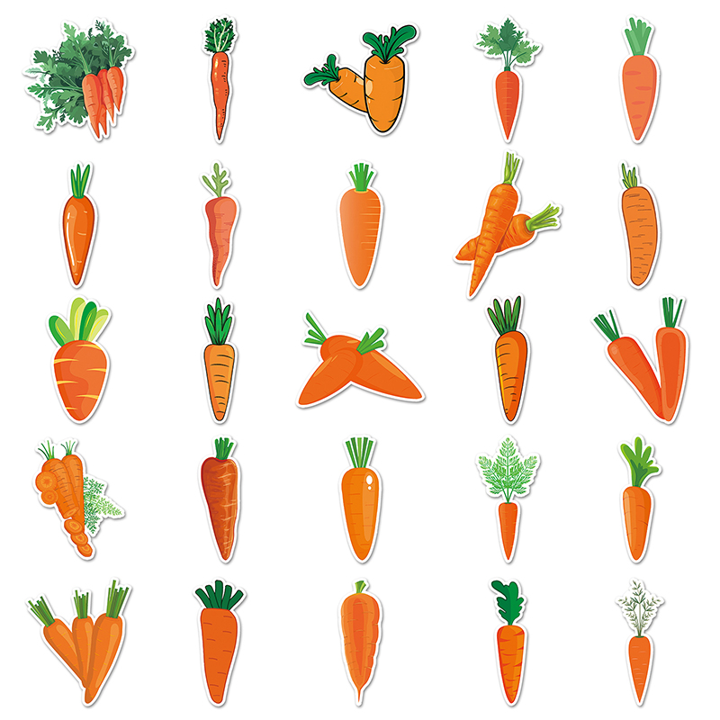 50PCS Vegetable Carrot Cartoon Sticker Pack Waterproof Vinyl Stickers ...