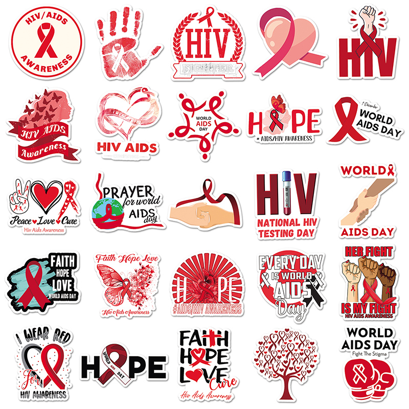 50Pcs HIV AIDS Stickers Pink Ribbon Vinyl Decal for Women Laptop ...
