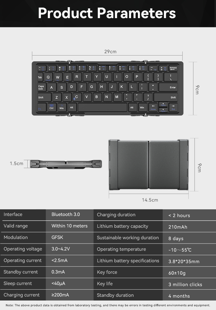 Bow Slim Mini Foldable Bluetooth Keyboard Hb066 Wireless Bt Rechargeable Portable Three Folding