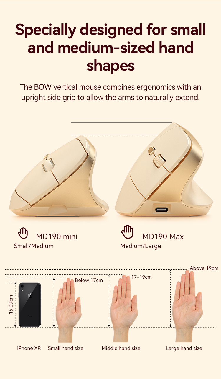 BOW MD190mini Ergonomic Mouse 2.4G Wireless and Bluetooth Dual-mode ...