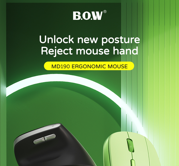 BOW Ergonomic Vertical Mouse MD190L Wireless Bluetooth Rechargeable ...