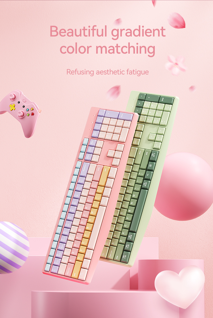 BOW K161D Colorful Wireless Keyboard BT Silent Keys Gradient Cute Pink ...