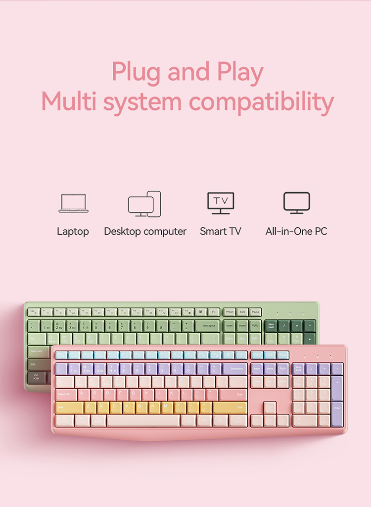 BOW K161D Colorful Wireless Keyboard BT Silent Keys Gradient Cute Pink ...