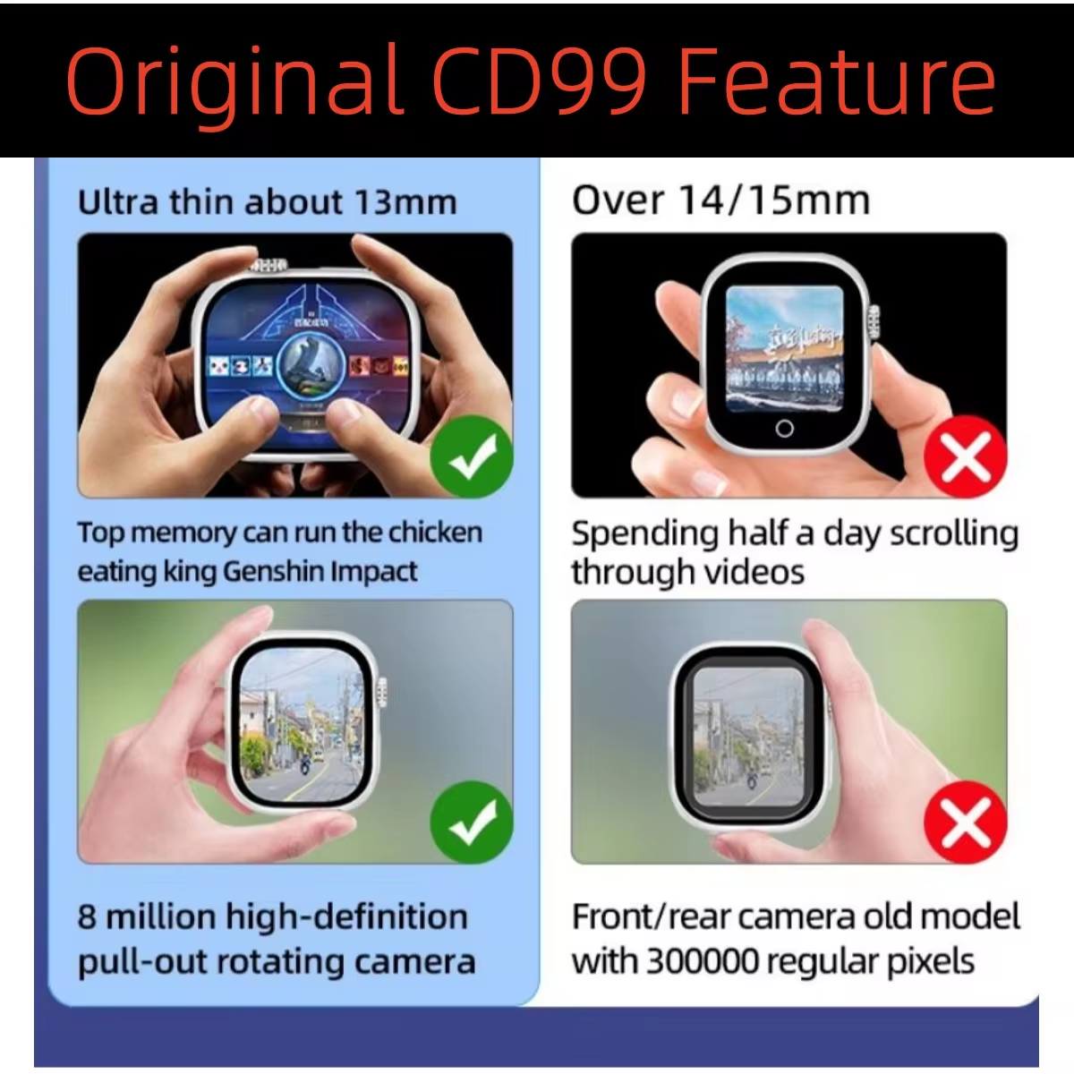 CD99 Cellular Card Version Smart Watch 4GB RAM AMOLED Wifi GPS 64GB ROM ...