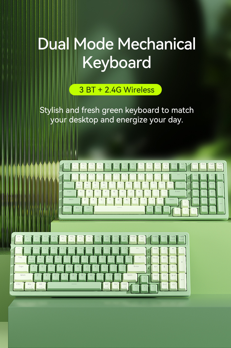 BOW G102D Gaming Mechanical Keyboard Wireless USB Bluetooth Green Anti ...