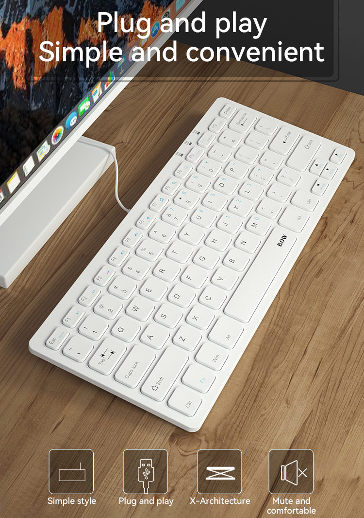 BOW Ultra-thin Wired Keyboard HW098A White Black Grey Ergonomic Scissor ...