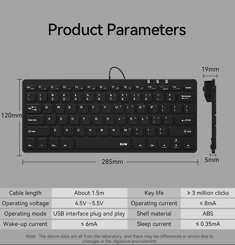 BOW Ultra-thin Wired Keyboard HW098A White Black Grey Ergonomic Scissor ...