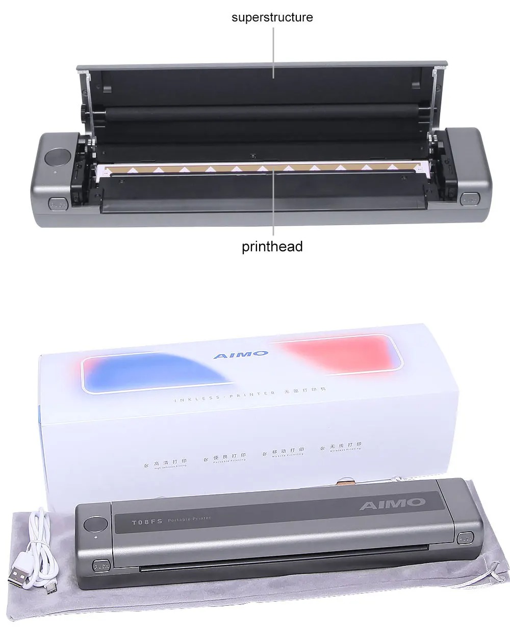 AIMO T08FS Wireless Tattoo Thermal Printer Machine Line Draft Portrait ...