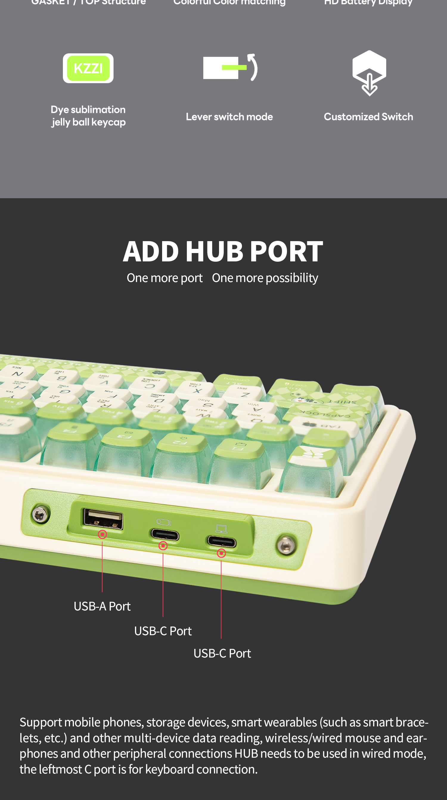 KZZI Kezhi K75 Pro+ Lemon Green Wireless Three-Mode Mechanical Keyboard ...