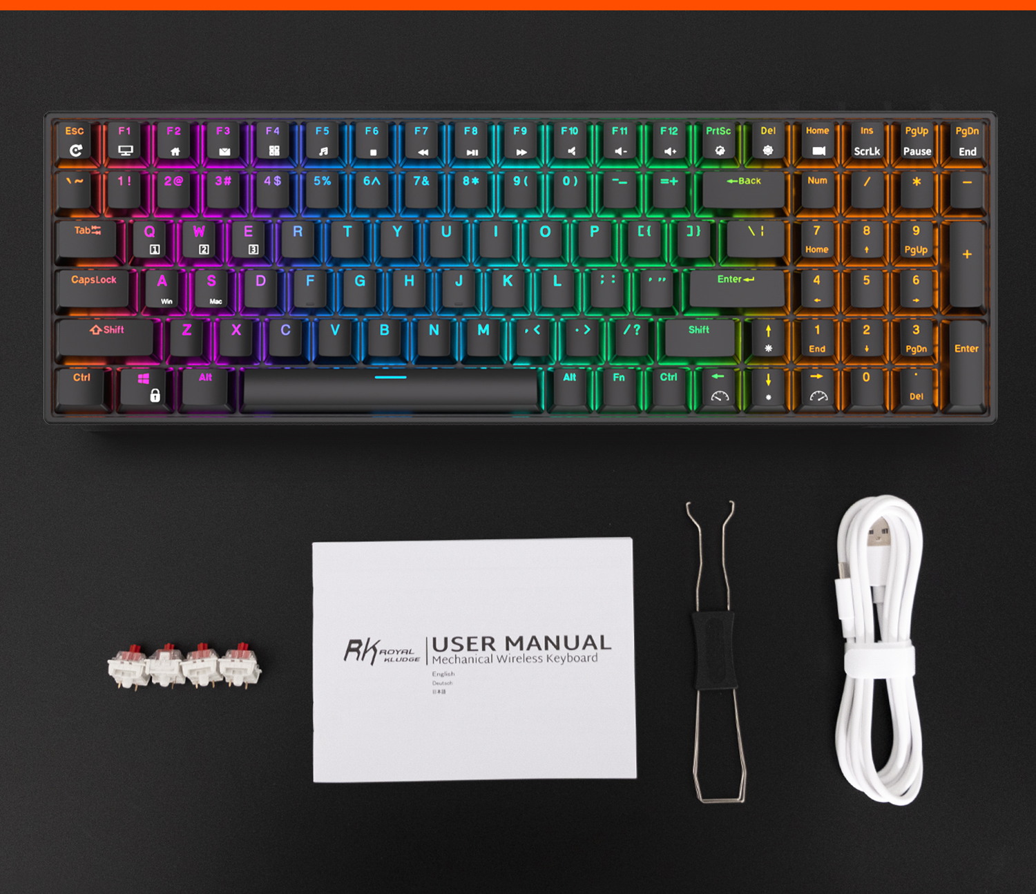 NEW Carbon RK100 RK ROYAL KLUDGE 100 keys Wireless Hot Swappable ...