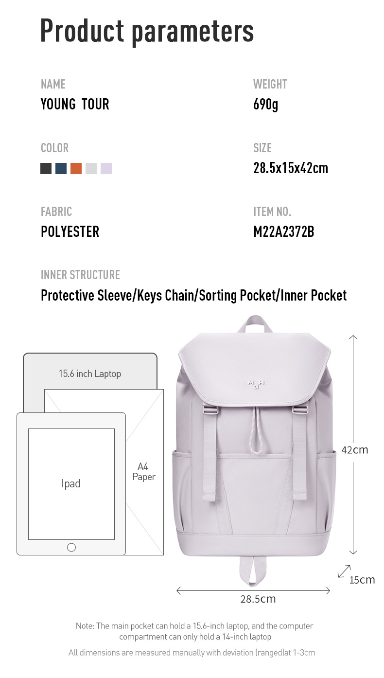 MAH 2494 Girl's Lilac Color Backpack Outdoor Cummuter Bag Travel Bag ...