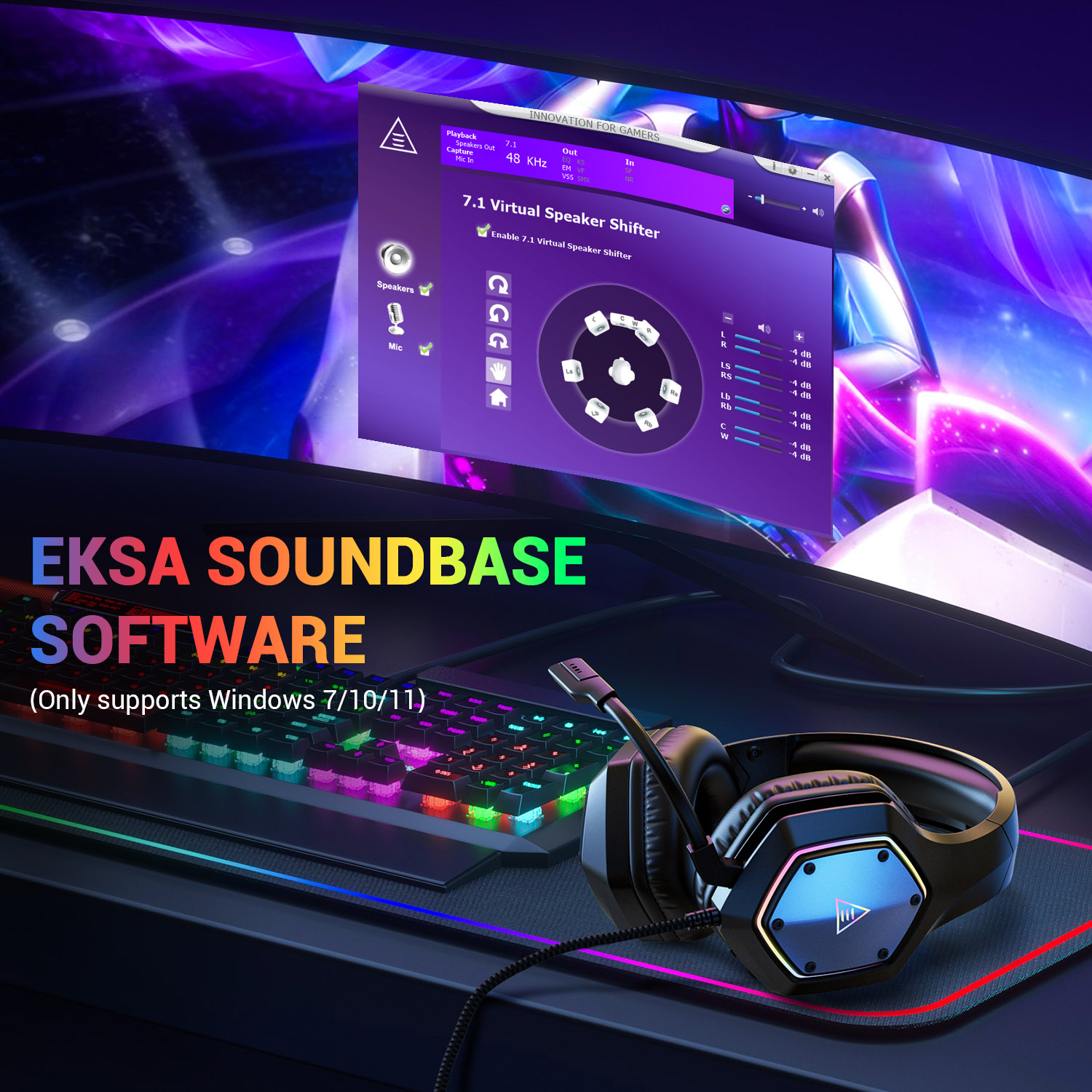 EKSA E1000 V2 RGB Gaming Headset Over-Ear USB/Type C Wired Headphone with Mic 7.1 For PS4/PS5 ...