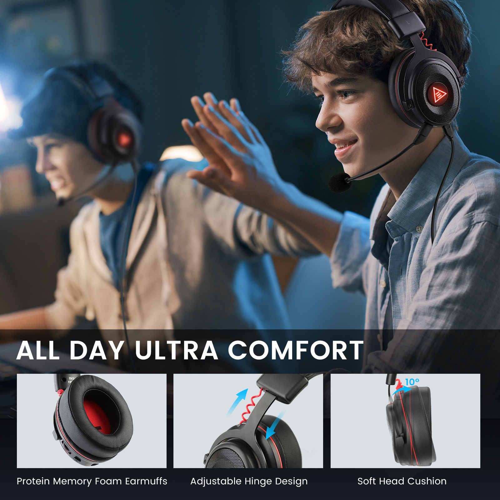 EKSA E900 PRO Upgraded PC Gaming Headphones Over-Ear 7.1 Wired Headset Gamer with Mic for PS5 ...