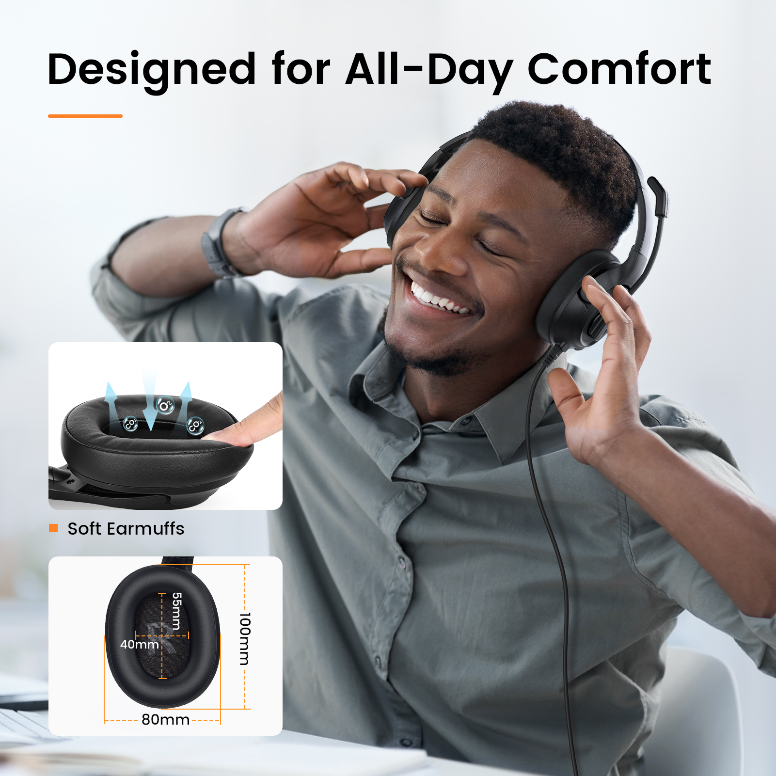 EKSA H2 USB Wired Computer Headset Over-Ear Office Headphones with ENC ...