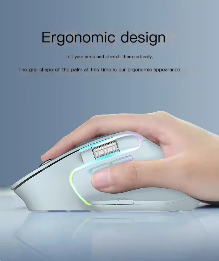 Tri-mode Wireless Mouse Bluetooth 2.4G Mute Office Mice Ergonomic ...