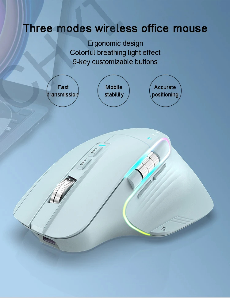 Tri-mode Wireless Mouse Bluetooth 2.4G Mute Office Mice Ergonomic ...