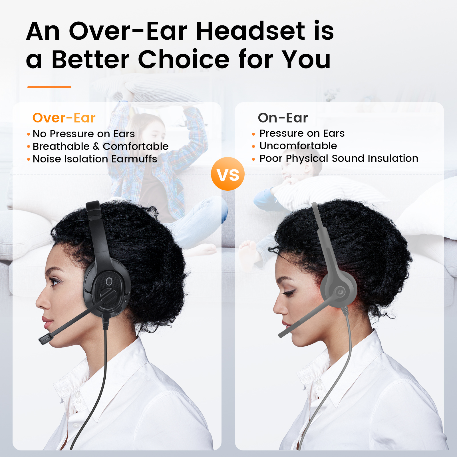 EKSA H2 USB Wired Computer Headset Over-Ear Office Headphones with ENC ...
