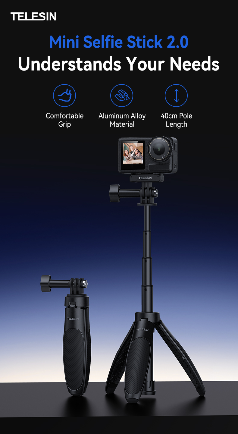TELESIN Update Mini Selfie Stick Camera Tripod for Go Pro Hero 13 12 11 ...