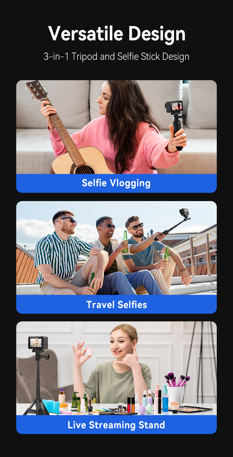 TELESIN Update Mini Selfie Stick Camera Tripod for Go Pro Hero 13 12 11 ...