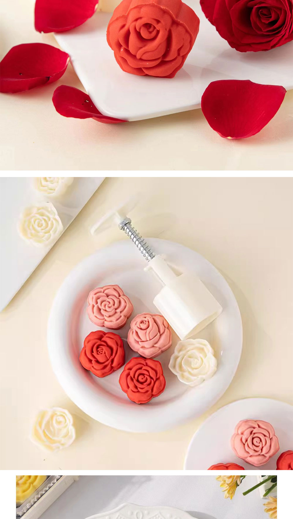 New 4Pcs/Set 50g Flower Mooncake Mold with Tulip, Cherry Blossom, Rose ...