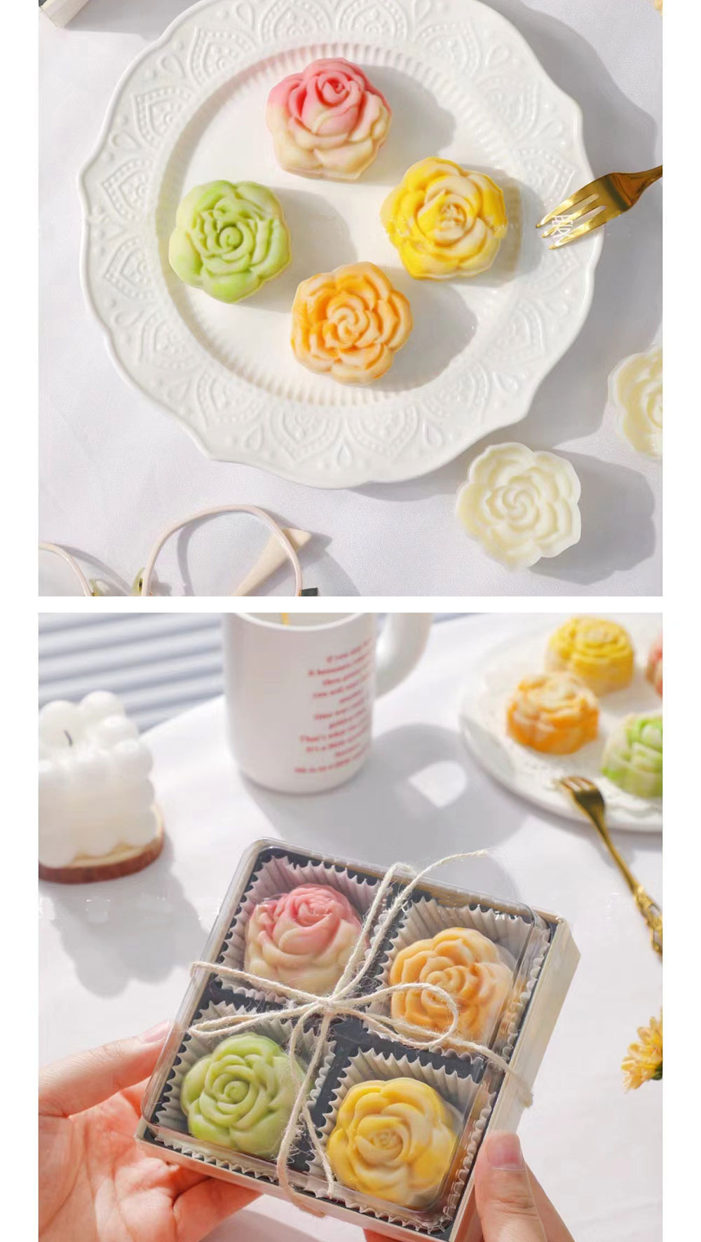 New 4Pcs/Set 50g Flower Mooncake Mold with Tulip, Cherry Blossom, Rose ...