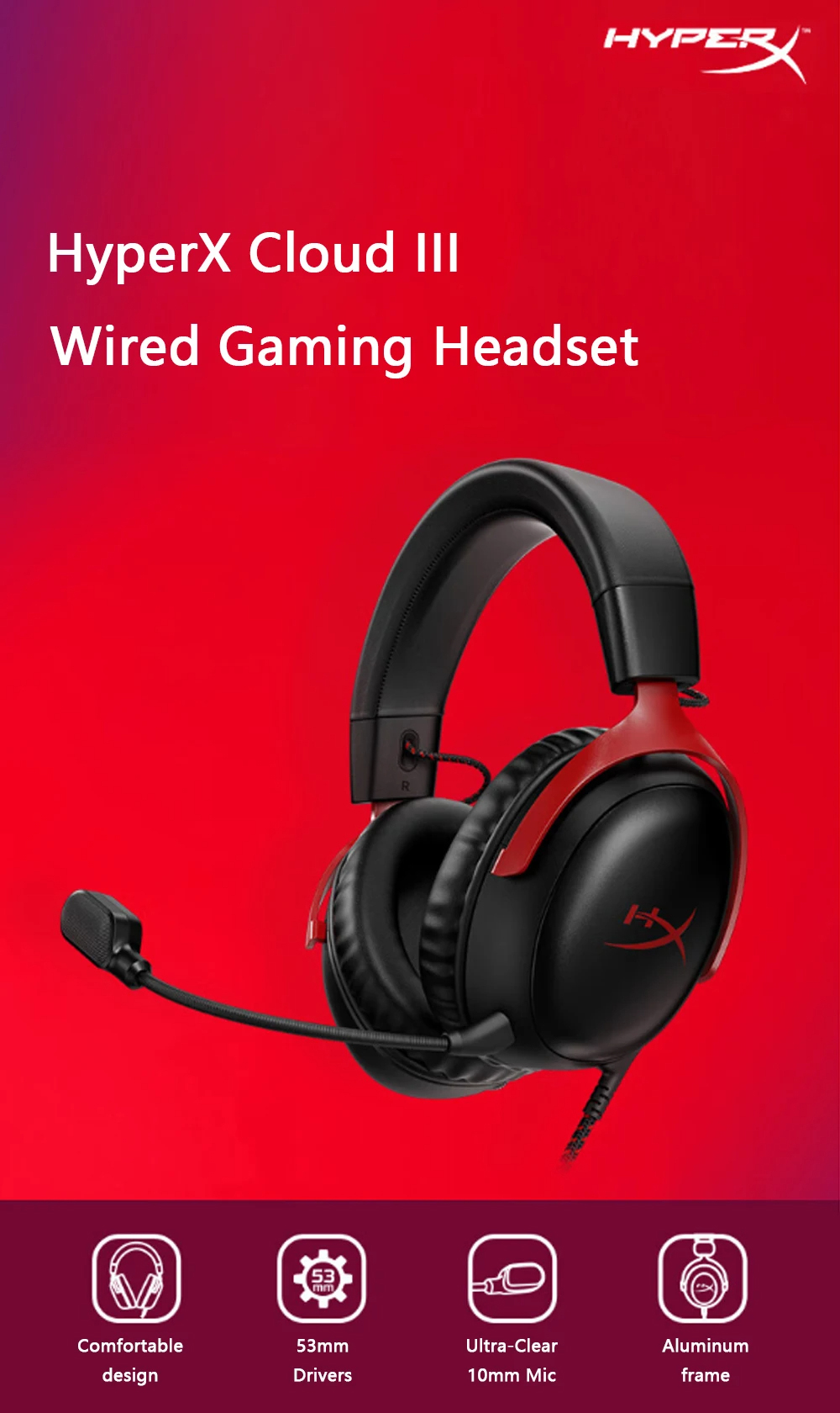 HyperX Cloud III Wired Gaming Headset DTS/Memory Foam/Durable Frame ...