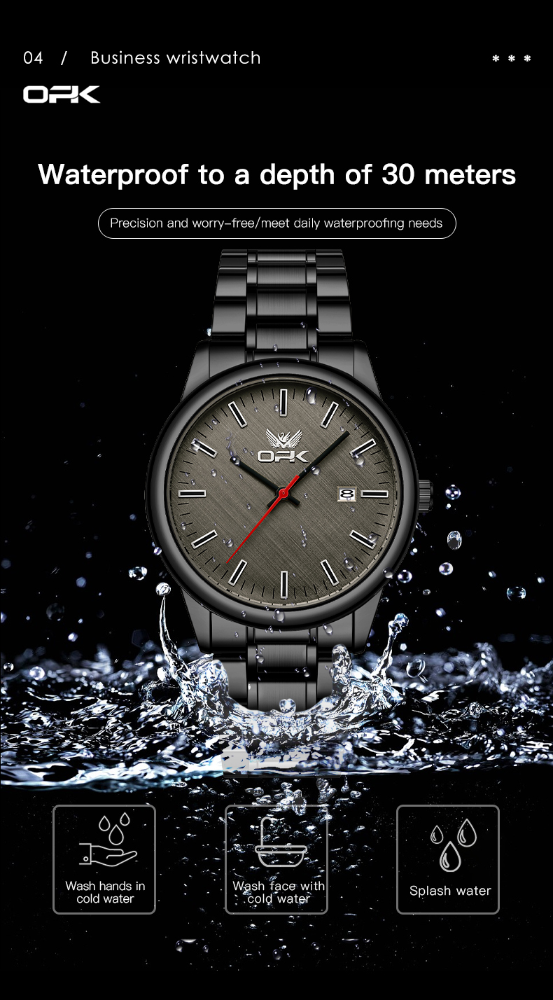 OPK Watch For Men Water Proof Original Stainless Steel Strap Black 6030 ...