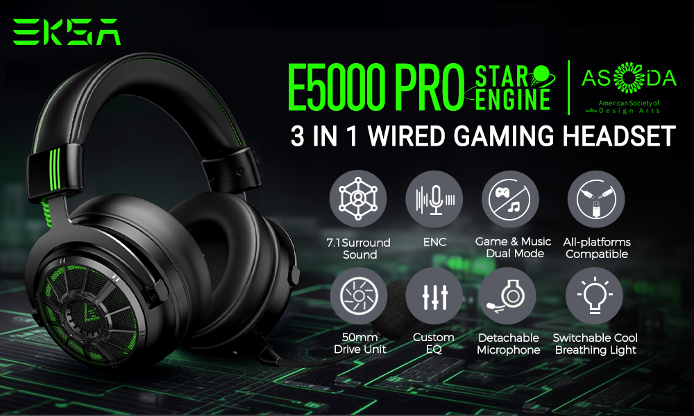 EKSA E5000 PRO Gaming Headphones with ENC Noise Cancelling Mic Wired ...