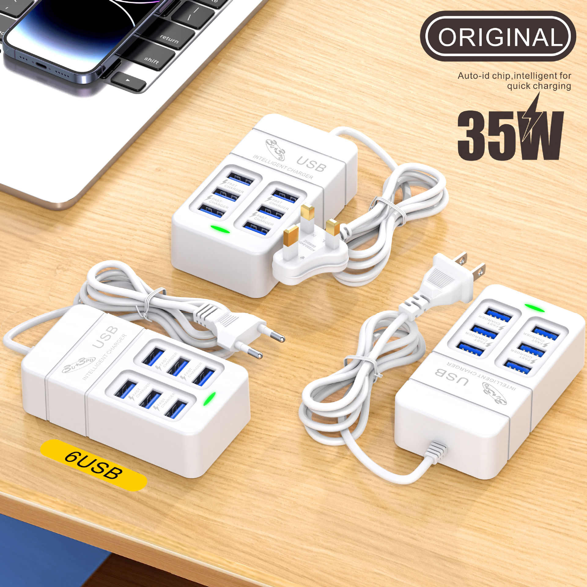 (Local Stock) 6 Port USB Charger QC 3.0 PD 35W Charging Wall Charger ...