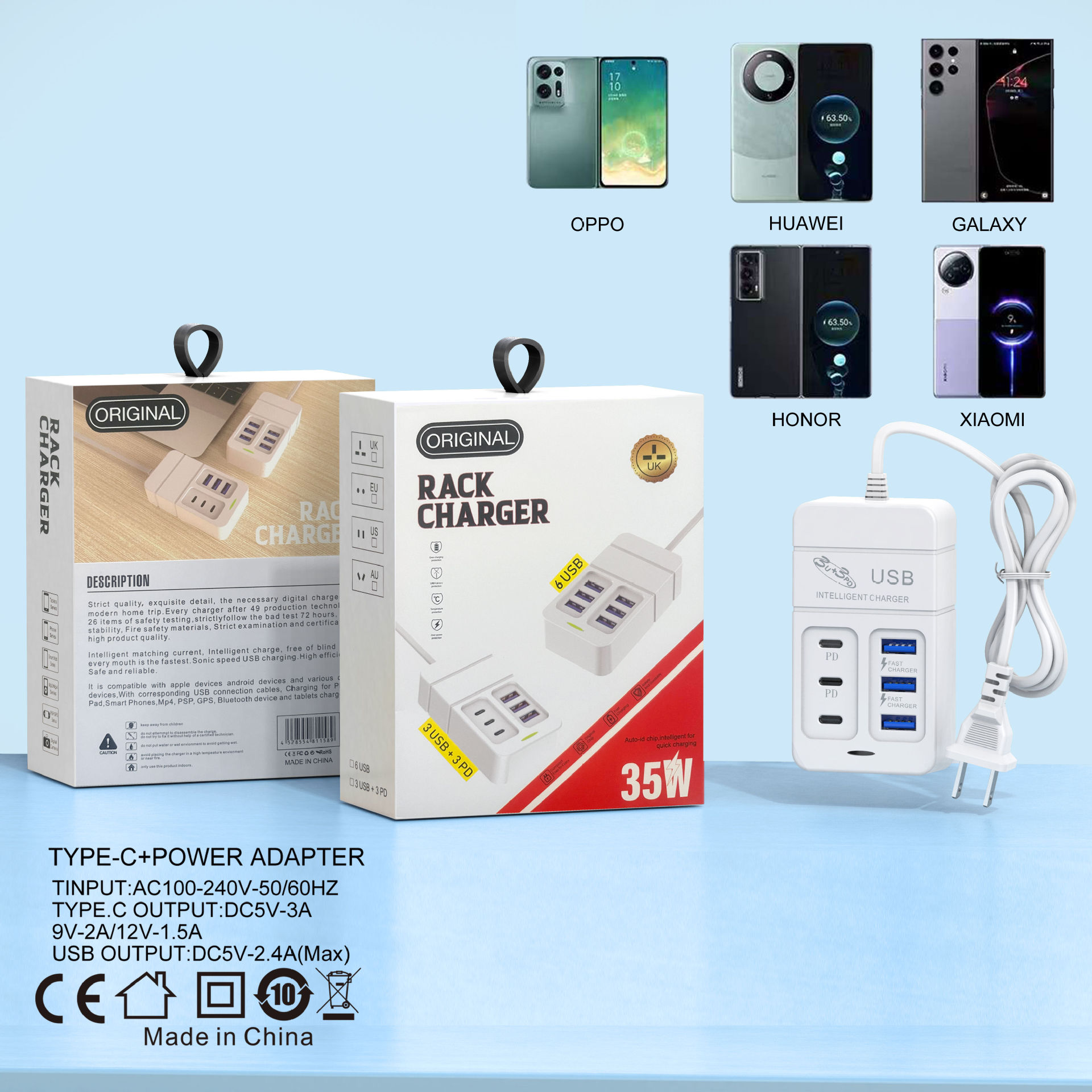(Local Stock) 6 Port USB Charger QC 3.0 PD 35W Charging Wall Charger ...