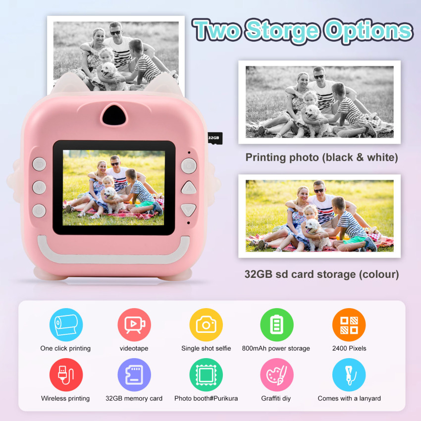 Camera Print Kids Camera With Printer 2.4inch IPS Screen with Thermal ...