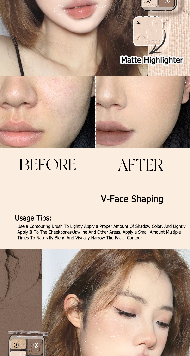 VEECCI Contour Highlight Palette Brightens Skin Tone Natural Long ...