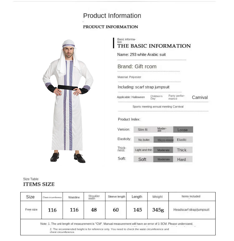 Adult Men Arabian Arab Sheikh Cosplay Costume Dubai Rich Man Middle ...