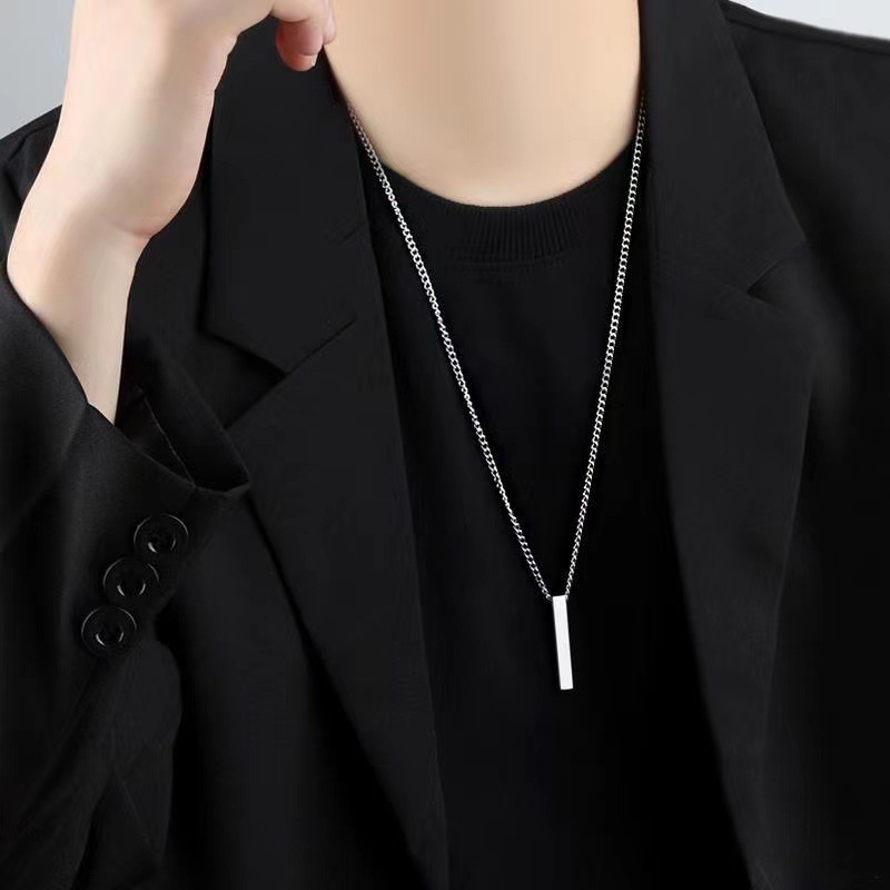 Korean Style Titanium Steel Necklace – Minimalist Geometric Bar Pendant ...