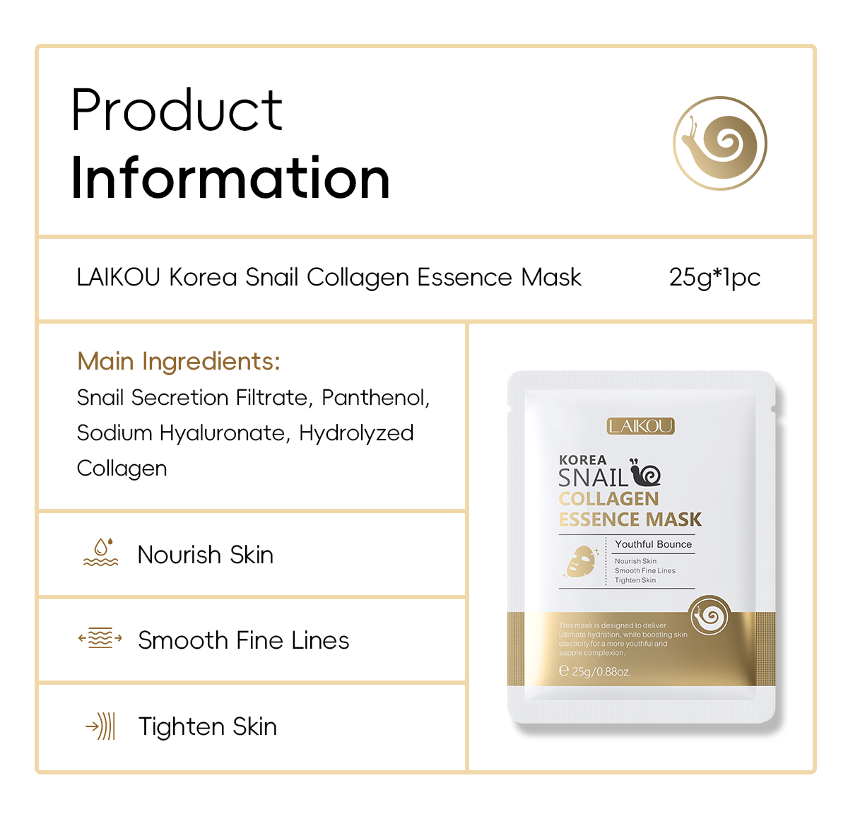 LAIKOU Korea Snail Collagen Essence Mask Ultimate Hydration / Smooth ...