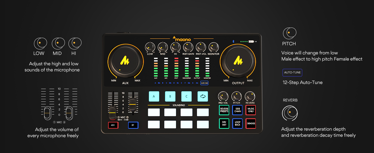 Maono AME2A Professional Sound Card Microphone Set Maonocaster Studio Mixer Audio Interface with ...