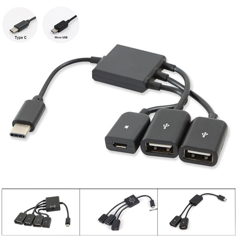 Hot 4 Port Micro USB Type-c Power OTG Extender Hub Cable Black For ...