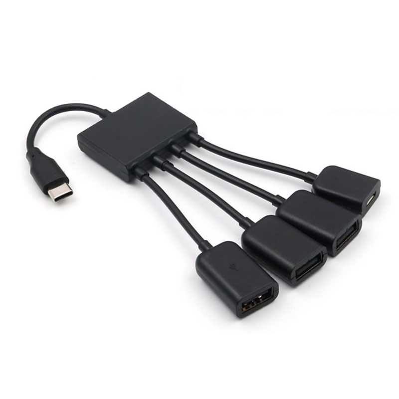 Hot 4 Port Micro USB Type-c Power OTG Extender Hub Cable Black For ...