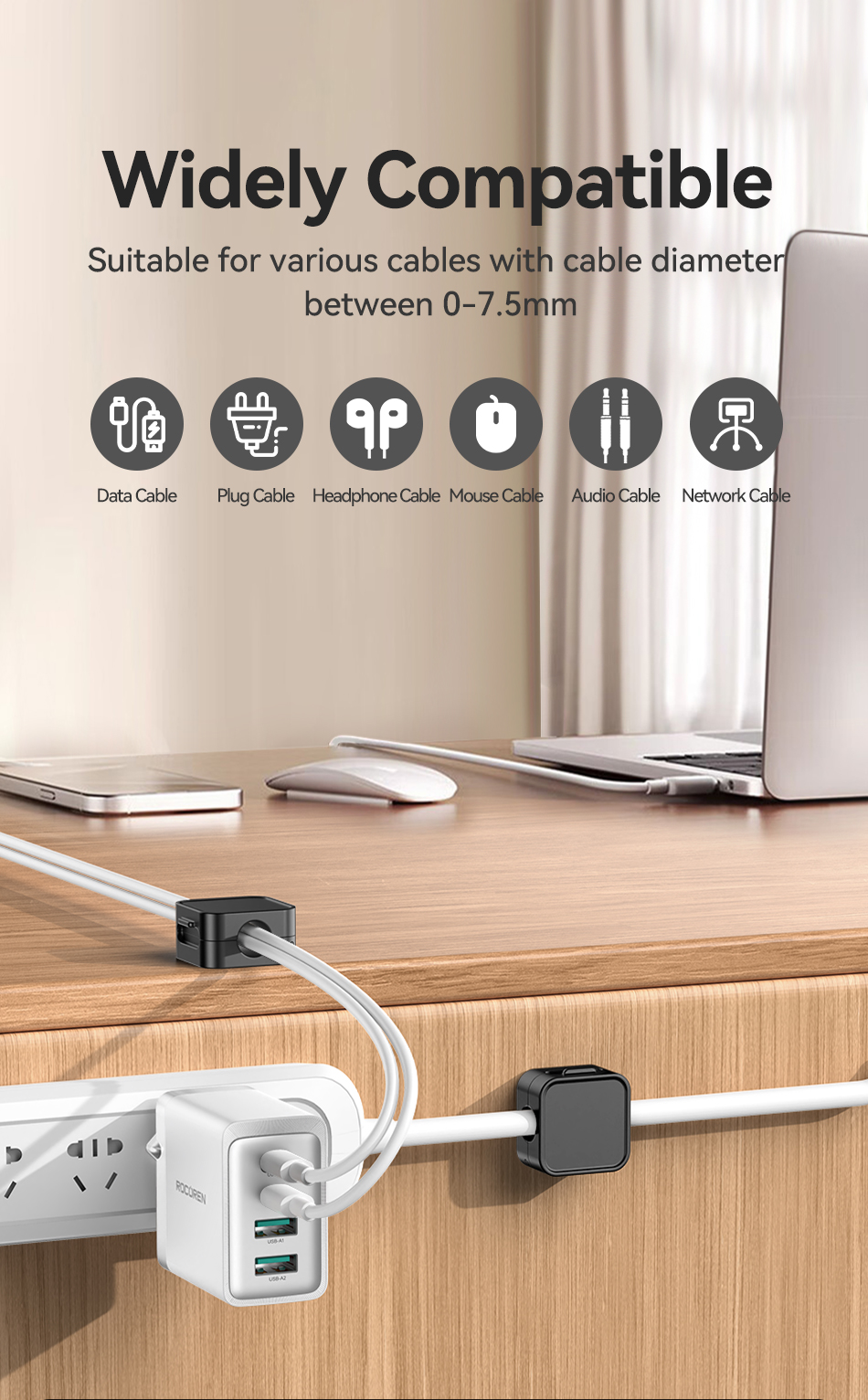 Rocoren 1pc/6Pcs Square Magnetic Cable Clips Desk Cable Management ...