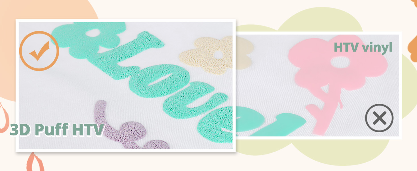 HTVRONT Puff Vinyl Heat Transfer 9Pcs 12"x10" Pastel Puff HTV Vinyl in ...