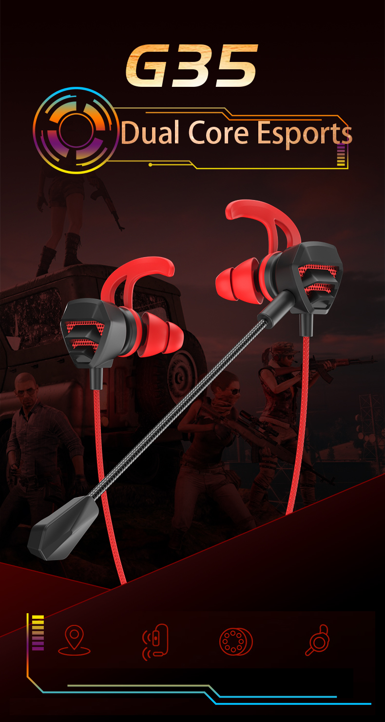 SPRISE G35 Gaming Earphone Wired Bass HD Call Earfon With Pluggable Mic ...