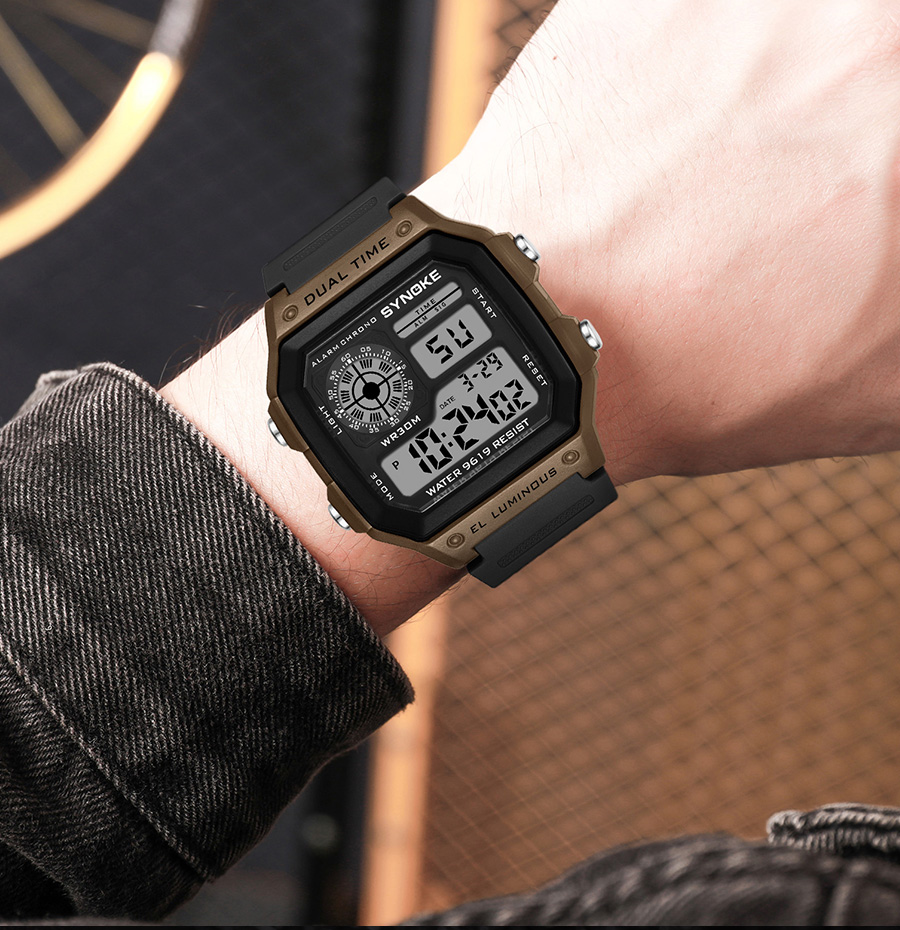 SYNOKE Men's watch square dial waterproof sports electronic digital ...