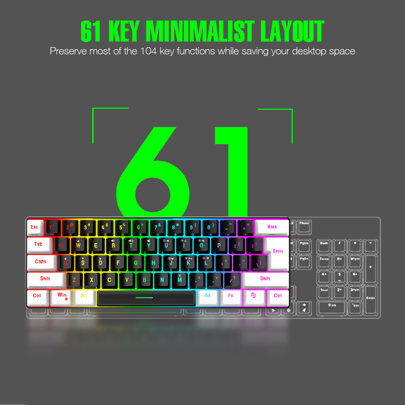 Keyboard For Gaming 61 Keys Wired Mechanical Keyboard Feel With RGB ...