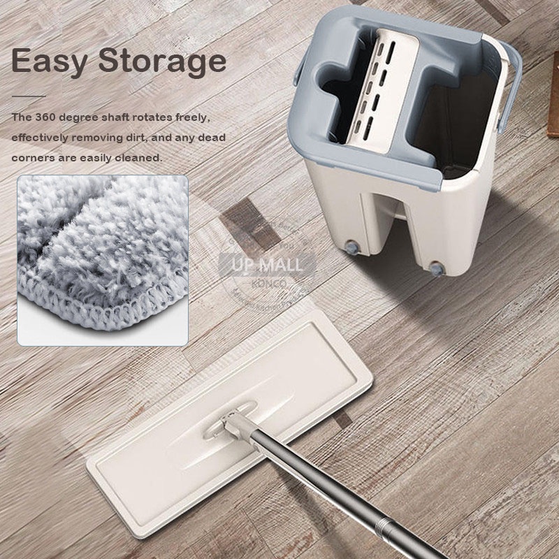 SUNNY SPACES 2in1 Floor Mop 360° Rotating Flat Mop With Bucket Hand Free Self Wash Squeeze Dry ...