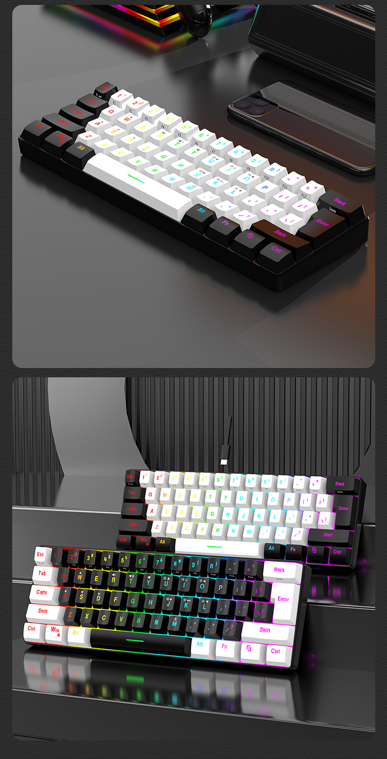 Keyboard For Gaming 61 Keys Wired Mechanical Keyboard Feel With RGB ...